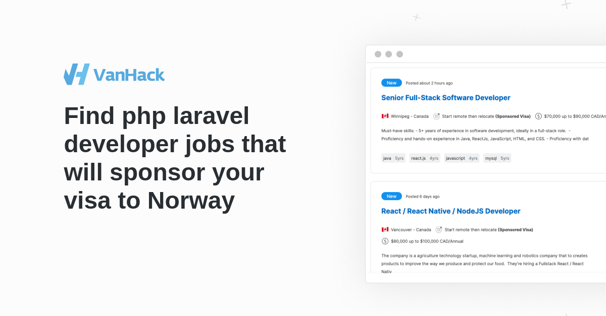 Php laravel developer jobs in Norway - VanHack